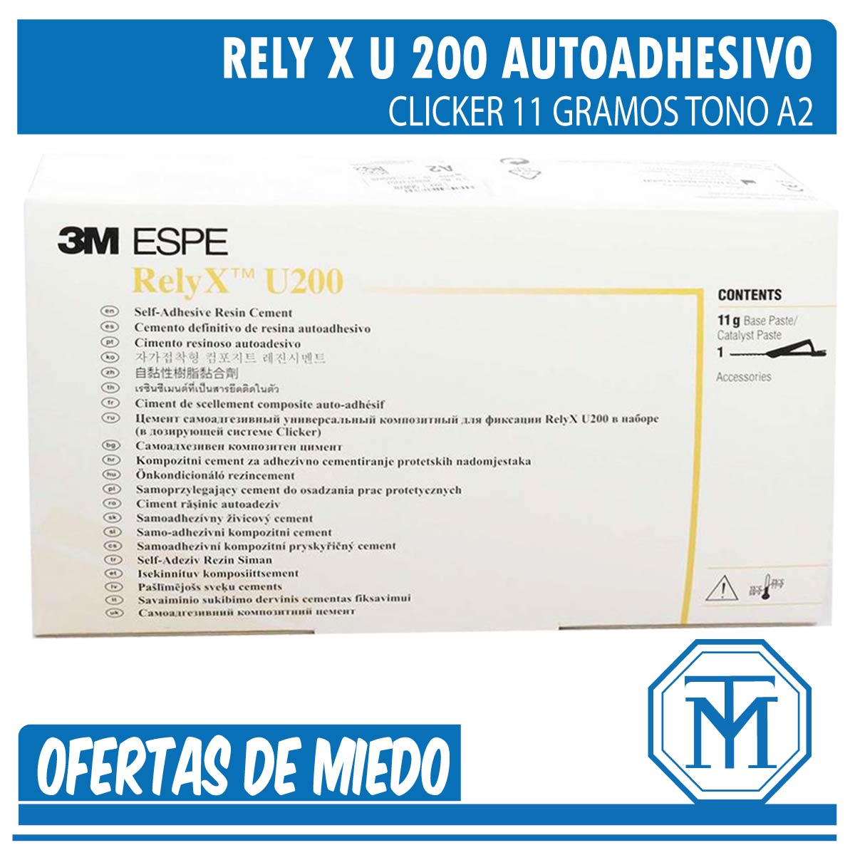 RelyX U 200 Autoadhesivo. Clicker 11 grs. Tono A2. 3M – TREMA DENTAL CHILE